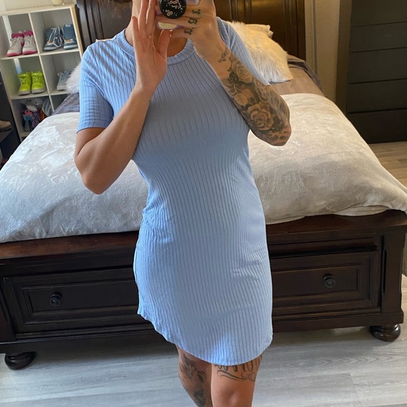 Dresses | Powder Blue Curved Hem Mini Dress | Poshmark
